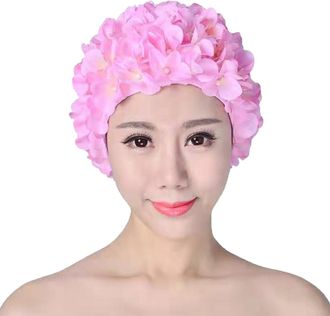 Generico Badekappe f&uuml;r Frauen: Badekappe mit Blumenbl&uuml;ten-Design, handgefertigt, elegant und hochwertig, bequeme Schutzausr&uuml;stung f&uuml;r Pool mit elastischem lang