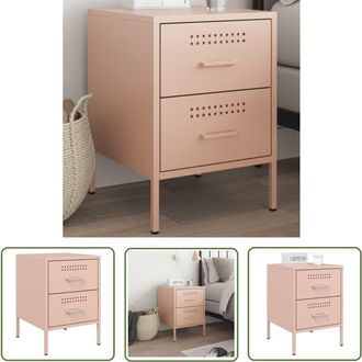 vidaXL The Living Store - Nachttisch Rosa 36x39x50,5 cm Stahl - Industriestyl - Nachttisch - Schubladen - Metallgestell - Rosa