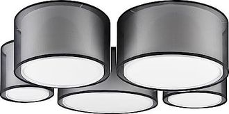 Trio Leuchten Deckenleuchte Burton 611400532, Metall Schwarz matt, Schirm Stoff wei&szlig;, exkl. 5x E27