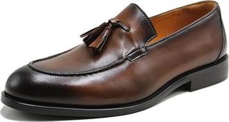 Generic Mocassins en cuir véritable pour homme, chaussures à enfiler haut de gamme, style britannique décontracté, marron, 43 1/3 EU