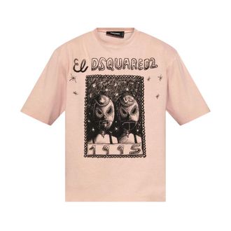 Dsquared2 T-Shirts mit Grafikdruck und Rundhalsausschnitt - - Tops - Herren - Rosa - 2XL
