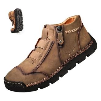 Generic Matufit Chaussures orthop&eacute;diques tendance &agrave; enfiler pour homme avec fermeture &eacute;clair lat&eacute;rale plate, kaki fonc&eacute;, 39.5 EU