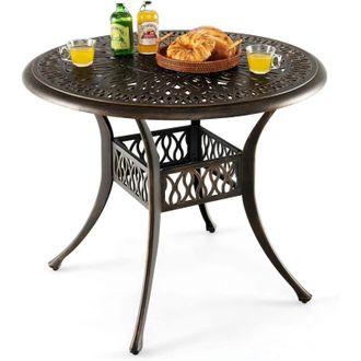 Costway Table Jardin Ronde 90 cm, Table de Jardin en Aluminium avec Trou pour Parasol 5 cm, Pieds R&eacute;glables Antid&eacute;rapants, Structure Robuste, Table