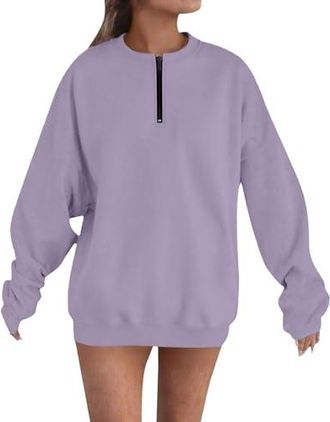 Generic Y2K Sweat-shirt à col rond et manches longues avec poche pour femme, Z01-violet, S