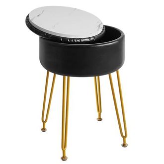 Generic IBUYKE Tabouret Faux Cuir Rond Repose-Pieds avec Stockage Ottoman, Maquillage vanité Chaise Table latérale, PU Dressing Table siège, Couvercle Amovibl