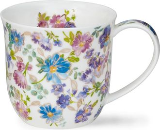 Dunoon Cumbrae Belles Fleurs Blue 0,45 l Becher aus feinem Knochenporzellan mit 22 Karat Golddetails