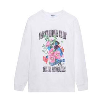 Msgm Msgm, Femme, Sweatshirts et sweats &agrave; capuche, Blanc, Taille: 40 FR T-shirt &agrave; manches longues avec imprim&eacute; floral