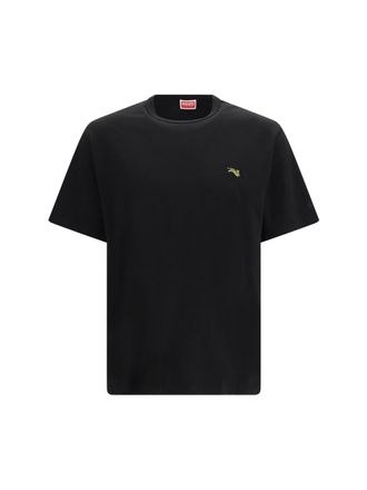 Kenzo Mens T-Shirt Jumping Tiger Embroidered Black Cotton T-Shirts And Polos
