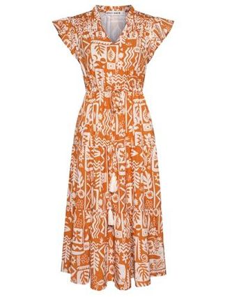 Grace Karin Robe trap&egrave;ze &agrave; manches flottantes avec cordon de serrage et col en V pour femme, Orange Floral, XXL