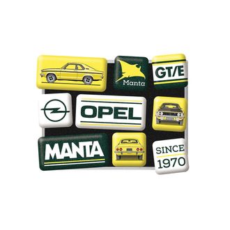 Nostalgic Art Retro K&uuml;hlschrank-Magnete, 9 St&uuml;ck, Opel - Manta - Geschenk-Idee f&uuml;r Opel-Zubeh&ouml;r Fans, Original Lizenzprodukt (OLP), Magnetset f&uuml;r Magnettafel, Vinta