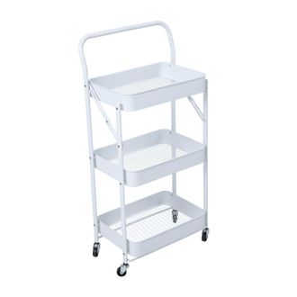 SVITA Servierwagen mit Rollen klappbar 3 Etagen mit Griff K&uuml;chenwagen klein Allzweckwagen mit K&ouml;rben Rollwagen Badezimmer Regal Wei&szlig;