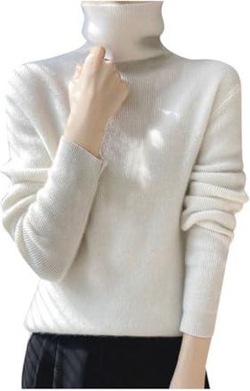 Generic Pull tricot&eacute; &agrave; col haut pour femme - Automne et hiver - Coupe ajust&eacute;e - Couleur unie - Col doux et gluant, blanc, XXL