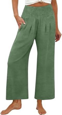 Generic Pantalon Palazzo court &agrave; jambes larges pour femme - Taille haute - Coupe droite - L&eacute;ger - Pour l&eacute;t&eacute;, la plage, les vacances, le salon - Style d&eacute;contra