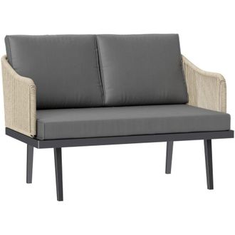 OUTSUNNY Canap&eacute; de jardin 2 places design contemporain - 3 coussins - acier gris r&eacute;sine filaire naturel