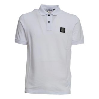 Stone Island Homme, Tops, Blanc, Taille: XL Polo en coton avec logo