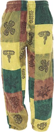 Guru Shop Patchwork Stonewash Yogahose, Unisex Goa Baumwoll Hose - Gr&uuml;n, Herren, Baumwolle, Size:XXL