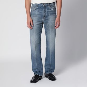 Versace Distressed Straight-Leg-Jeans aus blauem Denim