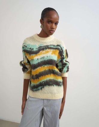 Topshop pull en maille &agrave; rayures peintes col rond multicolore