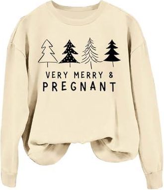 Generic 2026 Nouveaux sweats de No&euml;l pour femmes tr&egrave;s joyeux enceintes chemises graphiques de No&euml;l mignonnes mamans pulls de No&euml;l, beige, XXL