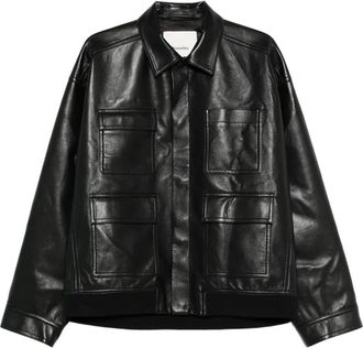 Nanushka veste en cuir à poches à rabat - Noir