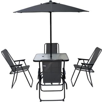Habitat et Jardin Table et chaises de jardin avec parasol en m&eacute;tal Convivia - 4 places - Gris anthracite