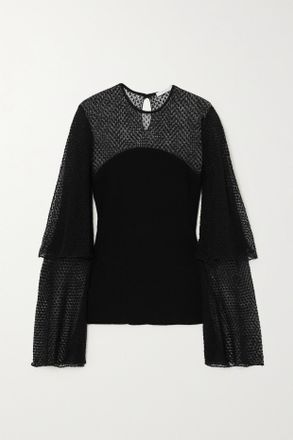 Chlo&eacute; Haut En Laine M&eacute;lang&eacute;e C&ocirc;tel&eacute;e Et En Lin M&eacute;lang&eacute; &Agrave; Mailles Pointelle - Noir