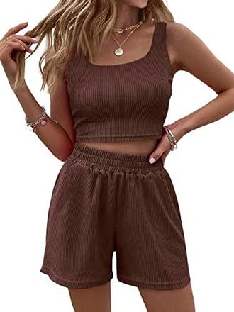 ORANDESIGNE Ensemble Femme Ete Chic Elegant Débardeur Crop Top + Short De Jogging Costume 2 Pièces Décontracté Vetement Survetement Tenue de Sport Ensemble Fitnes