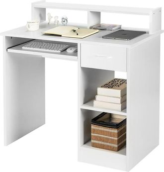 Costway Computertisch mit Ablage, Schreibtisch PC-Tisch Computerschreibtisch, Bürotisch Laptoptisch Arbeitstisch 90x48x91,5cm weiss - Costway