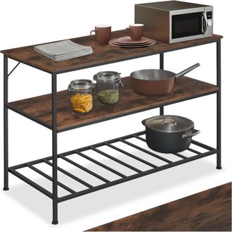 TecTake Küchenregal, Küchenschrank, Regal Metall Holz mit 3 Ebenen, 120 x 60 x 90,5 cm, Küchenwagen, Kitchen Organizer für Mikrowelle & Geschirr, Kücheninsel 