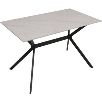 Hhg Table de salle à manger HHG-202, table à manger en pierre frittée métallique, aspect marbre 120 cm, blanc