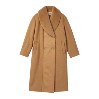 Twinset Manteau &agrave; col r&eacute;versible avec fausse fourrure douce - Femme - Manteaux - Brun - Taille: 38 FR