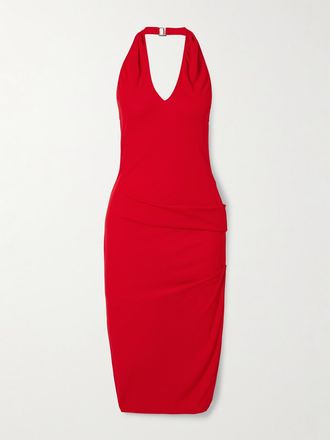 Jacquemus Robe Midi Dos Nu En Crêpe À Plis La Robe Pasadena - Rouge