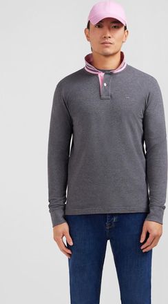 Eden Park Polo Manches Longues Gris En Coton Avec Col Contrasté