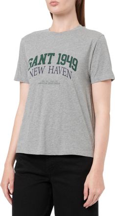 GANT Damen REG Cotton Arch Print SS T-Shirt, Grau, L