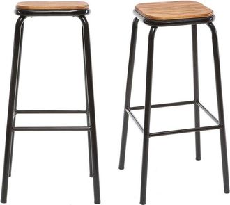Miliboo Miliboo - Tabourets de bar empilables noir et bois fonc&eacute; H77.5 cm (lot de 2) memphis