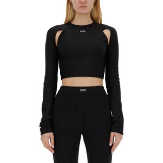 Off-white Sleek LS Crop TOP - - Tops - Damen - Schwarzk - S