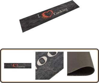 vidaXL K&uuml;chenteppich Waschbar Cooking Schwarz 60x300 cm Samt - K&uuml;chenl&auml;ufer - Samt - Kochmatte - Fussmatte - Anti-Rutsch