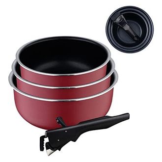 Bergner Red Edition | Set de 3 Casseroles de Cuisine de 16, 18 et 20 cm + 1 Manche Ergonomique et Amovible | Aluminium Press&eacute; et Antiadh&eacute;sif | Pour tous Types