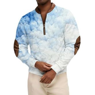 Generic Pull à col rond pour homme - Style décontracté - Col zippé 3D - Manches longues - Imprimé - Sweat-shirt dhiver, bleu, 3XL