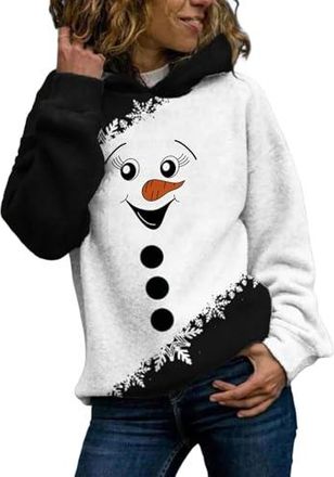 Generic Sweat &agrave; capuche de No&euml;l confortable pour femme 2025 - Sweat &agrave; capuche tendance pour lhiver - Imprim&eacute; bonhomme de neige - Manches longues - Disponible 
