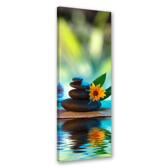 Feeby Leinwandbilder - Deko Bilder - Zen Steine Sonnenblume Wasser - Canvas 30x90 1tlg- Wandbilder Schlafzimmer - Aesthetic Room Decor - Modern Wanddeko - B