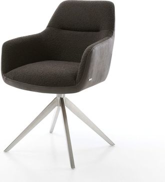 DELIFE Drehstuhl Pejo-Flex Materialmix Schwarz Kreuzgestell breit Edelstahl 360° drehbar Wippfunktion Taschenfederkern, Esszimmerstühle