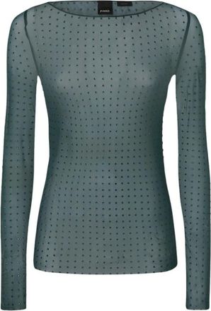 Pinko Pinko, Femme, Tops, Vert, Taille: 36 FR Maglia in leggero tulle full strass
