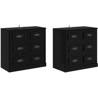 vidaXL Sideboards 2 pcs Schwarz Eichen-Optik 70 x 35,5 x 67,5 cm vidaXL