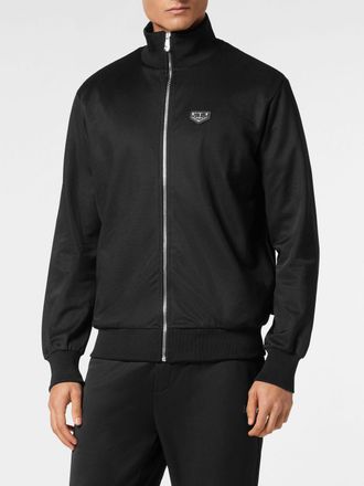 Philipp Plein Sweat zipp&eacute; en coton m&eacute;lang&eacute; &agrave; col montant et logo appliqu&eacute;