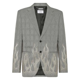 Philipp Plein Homme, Vestes, Noir, Taille: M English Check Blazer LS Strass Flame