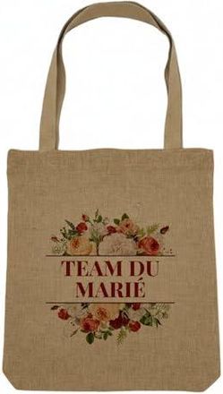 Fabulous Sac Shopping Tote Bag Aspect Lin - Team du Mari&eacute; Mariage Mari&eacute;e Bouquet Fleurs - Sac de Courses Toile Epaisse 360g Beige Naturel Cabas Port&eacute; Epaule So