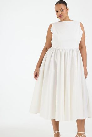 Tfnc Plus Robe mi-longue de mari&eacute;e en coton avec encolure bateau et noeud dans le dos - Ivoire-Blanc