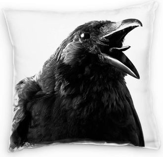 Paul Sinus Art Tiere, grau, schwarz, Rabe Deko Kissen 40x40cm für Couch Sofa Lounge Zierkissen - Dekoration zum Wohlfühlen