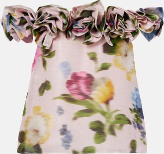 Carolina Herrera Bedrucktes Off-Shoulder-Top aus Seide und Leinen